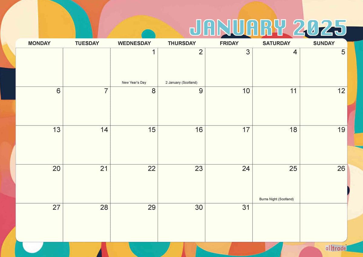 Groovy 18 Month Calendar July 2024 - December 2025 – Online Calendar Shop